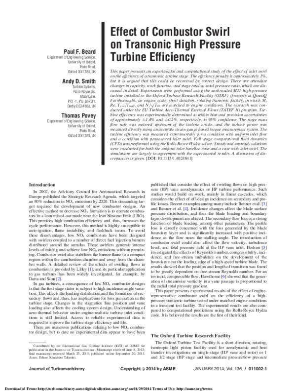 (PDF) Effect of Combustor Swirl on Transonic High Pressure Turbine ...