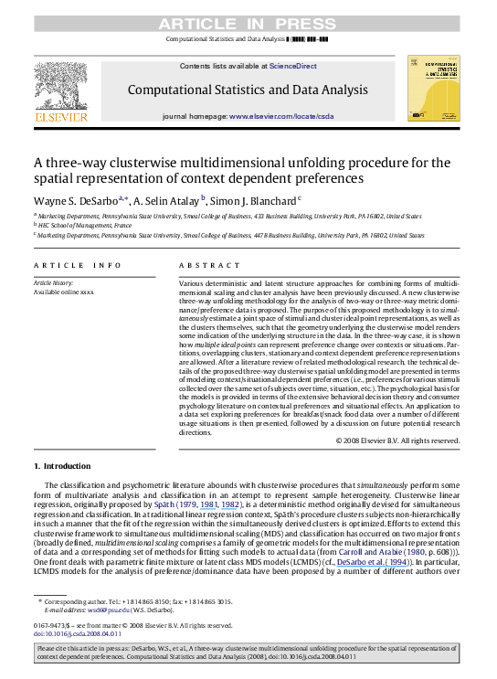 (PDF) A three-way clusterwise multidimensional unfolding procedure for the spatial ...