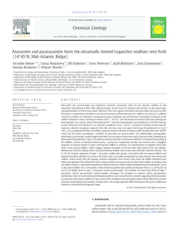 (PDF) Atacamite and paratacamite from the ultramafic-hosted Logatchev ...