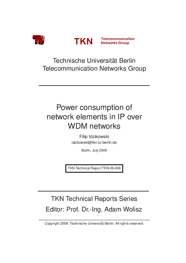 (PDF) Power consumption of network elements in IP over WDM networks