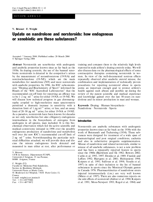 (PDF) Update on nandrolone and norsteroids: how endogenous or ...
