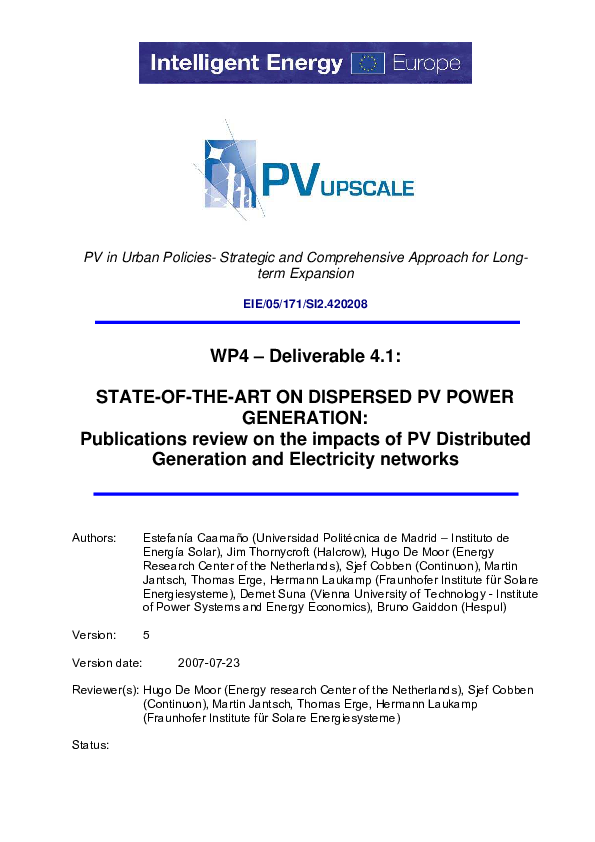 (PDF) STATE-OF-THE-ART ON DISPERSED PV POWER GENERATION: Publications review on the impacts of ...