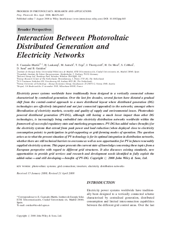 (PDF) Interaction between photovoltaic distributed generation and electricity networks