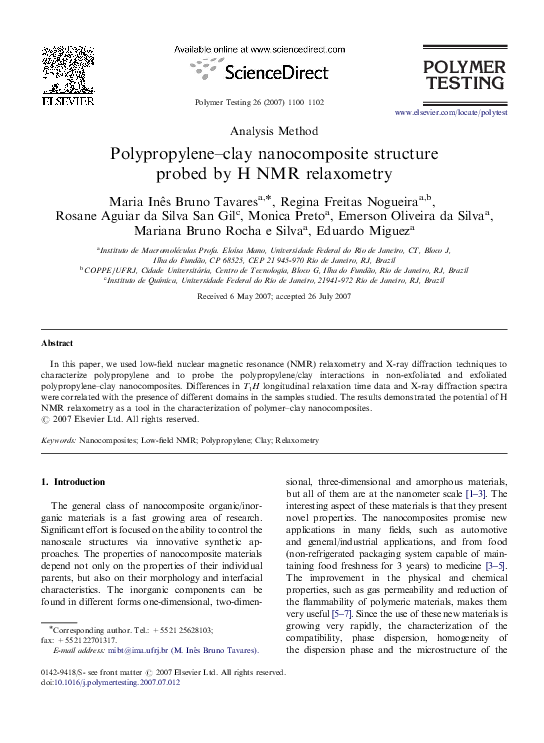 (PDF) Polypropylene–clay nanocomposite structure probed by H NMR ...