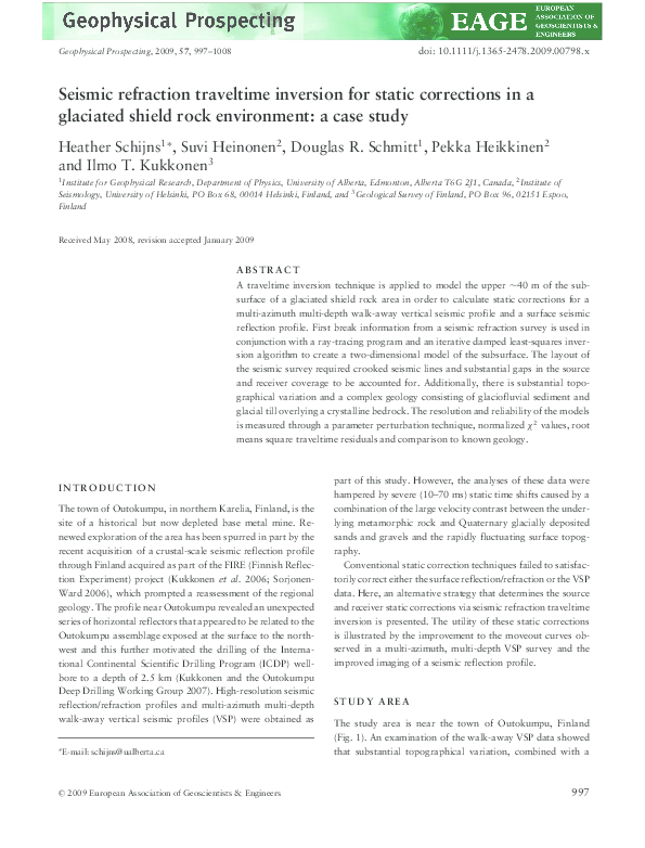 (PDF) Seismic refraction traveltime inversion for static corrections in ...