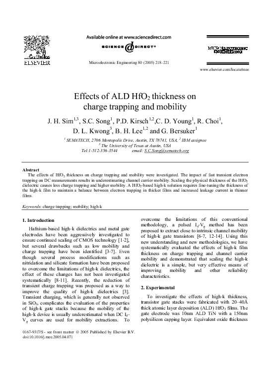 (PDF) Effects of ALD HfO2 thickness on charge trapping and mobility