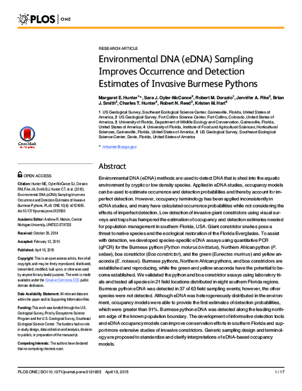 (PDF) Environmental DNA (eDNA) Sampling Improves Occurrence and ...
