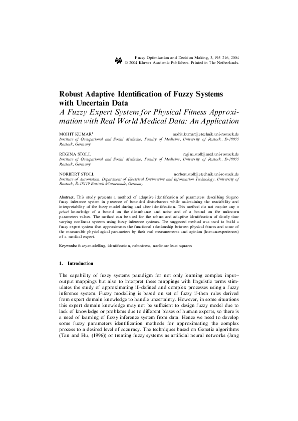 (PDF) Adaptive Identification of Fuzzy Systems