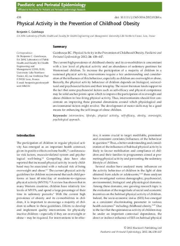 (PDF) Physical Activity in the Prevention of Childhood Obesity