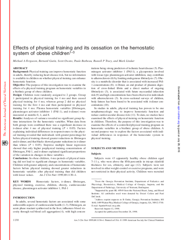 (PDF) Effects of Physical Training and Its Cessation on the Hemostatic ...