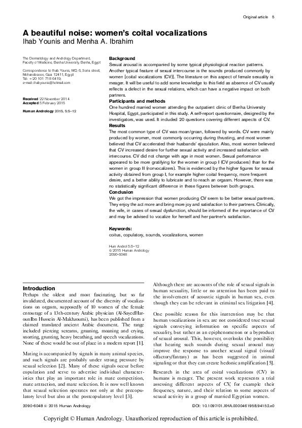 (PDF) A beautiful noise: women's coital vocalizations