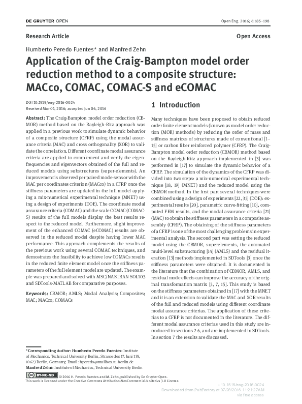 (PDF) Application of the Craig-Bampton model order reduction method to ...