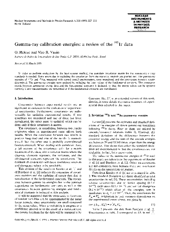 (PDF) Gamma-ray calibration energies: a review of the 192Ir data