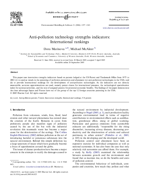 (PDF) Anti-pollution technology strengths indicators: International ...