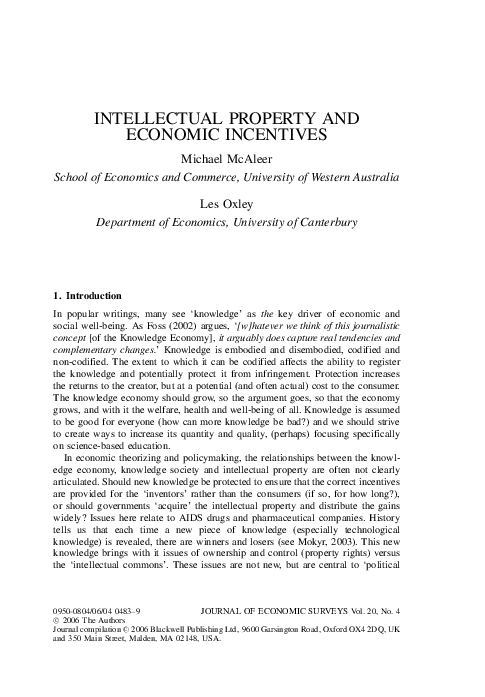 (PDF) Intellectual Property and Economic Incentives