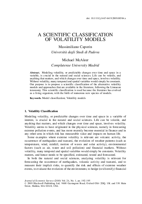 (PDF) A Scientific Classification of Volatility Models