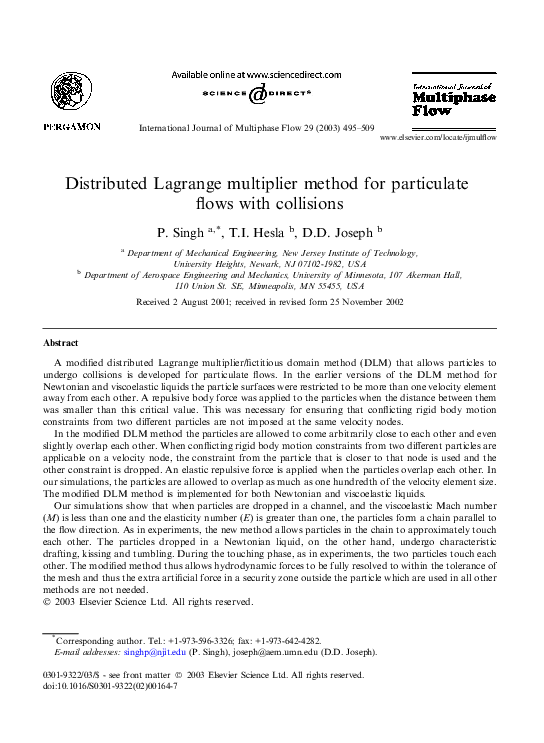 Pdf Distributed Lagrange Multiplier Method For Particulate Flows With Collisions