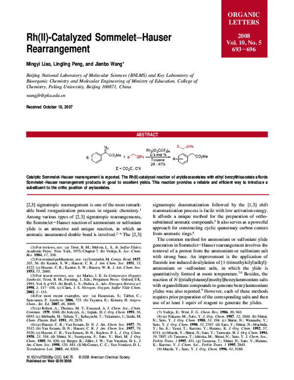 (PDF) Rh(II)-Catalyzed Sommelet−Hauser Rearrangement