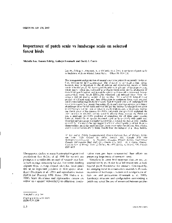 (PDF) Importance of patch scale vs landscape scale on selected forest birds