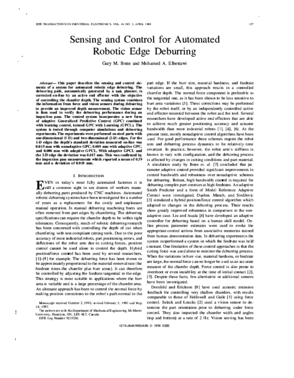 (PDF) Sensing and control for automated robotic edge deburring