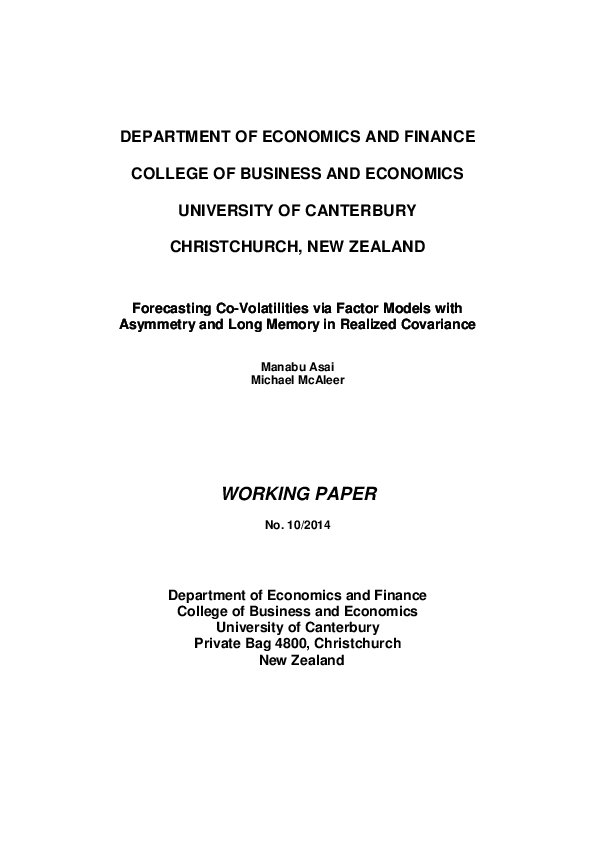 Pdf Forecasting Co Volatilities Via Factor Models With Asymmetry And Long Memory In Realized