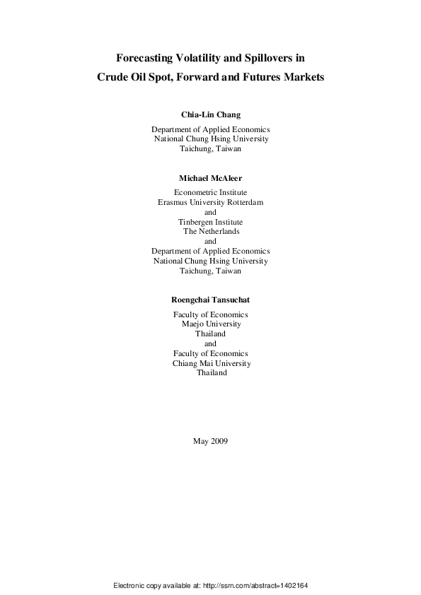 (PDF) Forecasting volatility and spillovers in crude oil spot, forward and future markets