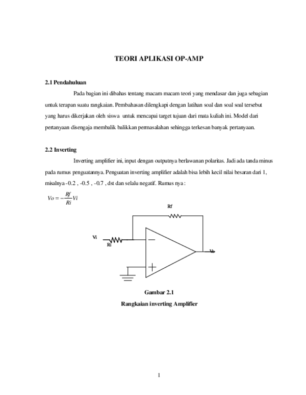 (PDF) TEORI APLIKASI OP-AMP 2.1 Pendahuluan Gambar 2.1 Rangkaian ...