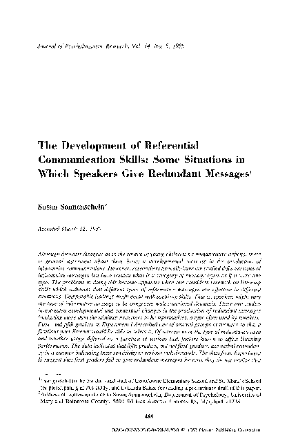 (PDF) The development of referential communication skills: Some ...