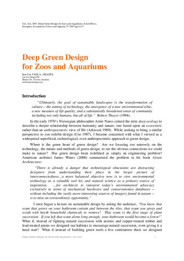 (PDF) Transformative Green Design in Zoos & Aquariums