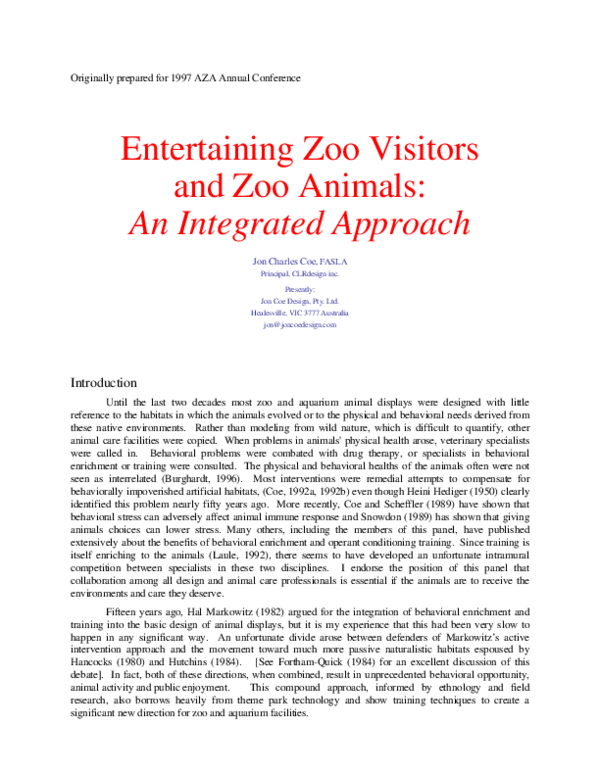 (PDF) Entertaining Zoo Visitors and Zoo Animals: An Integrated Approach