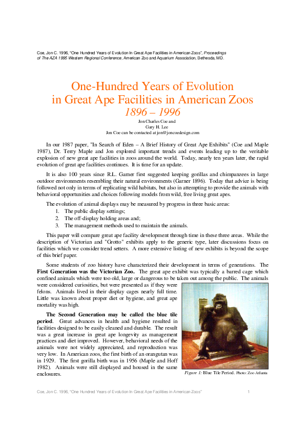 (PDF) One-Hundred Years of Evolution in Great Ape Facilities in ...