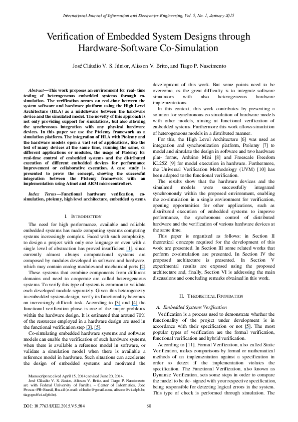 (PDF) Verification of Embedded System Designs through Hardware-Software Co-Simulation