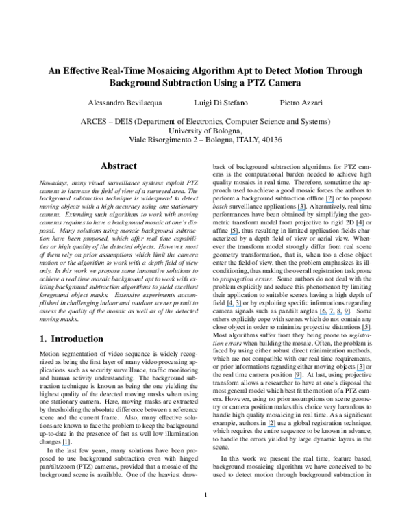 Pdf An Effective Real Time Mosaicing Algorithm Apt To Detect Motion