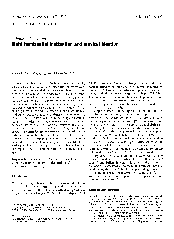 (PDF) Right hemispatial inattention and magical ideation