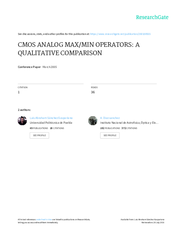 (PDF) CMOS ANALOG MAX/MIN OPERATORS: A QUALITATIVE COMPARISON