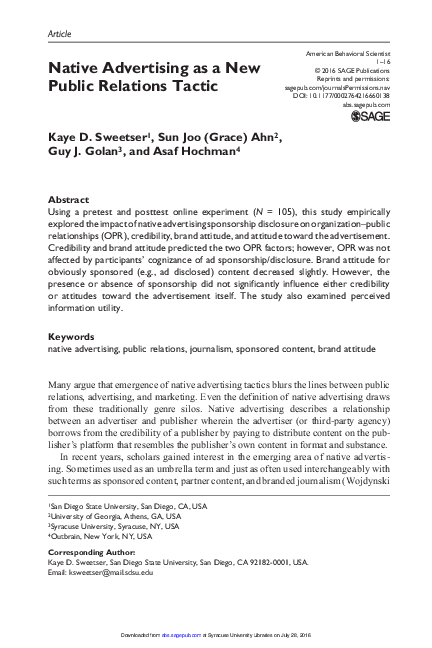 (PDF) Native Advertising as a New Public Relations Tactic
