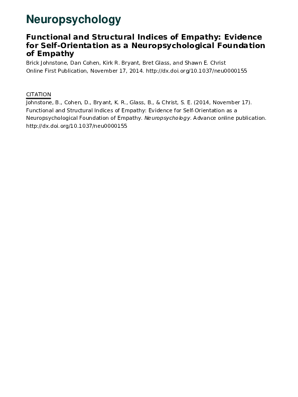 Functional and Structural Indices of Empathy: Evidence for Self ...