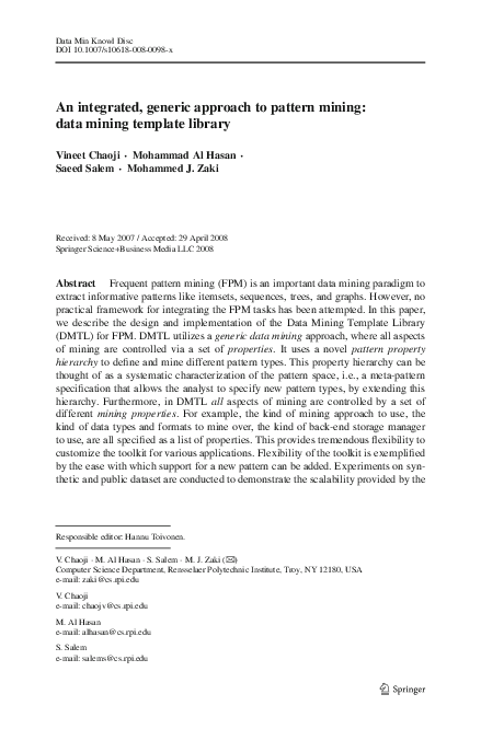 Pdf An Integrated Generic Approach To Pattern Mining Data Mining Template Library Mohammed 
