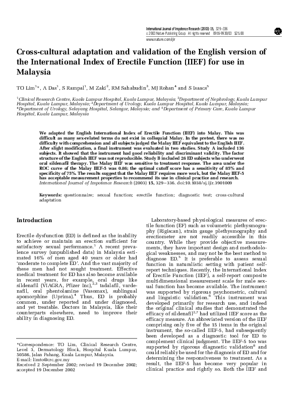 Pdf Cross Cultural Adaptation And Validation Of The English Version Of The International Index