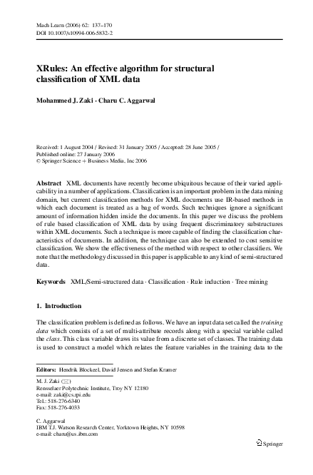 Pdf Xrules An Effective Algorithm For Structural Classification Of Xml Data