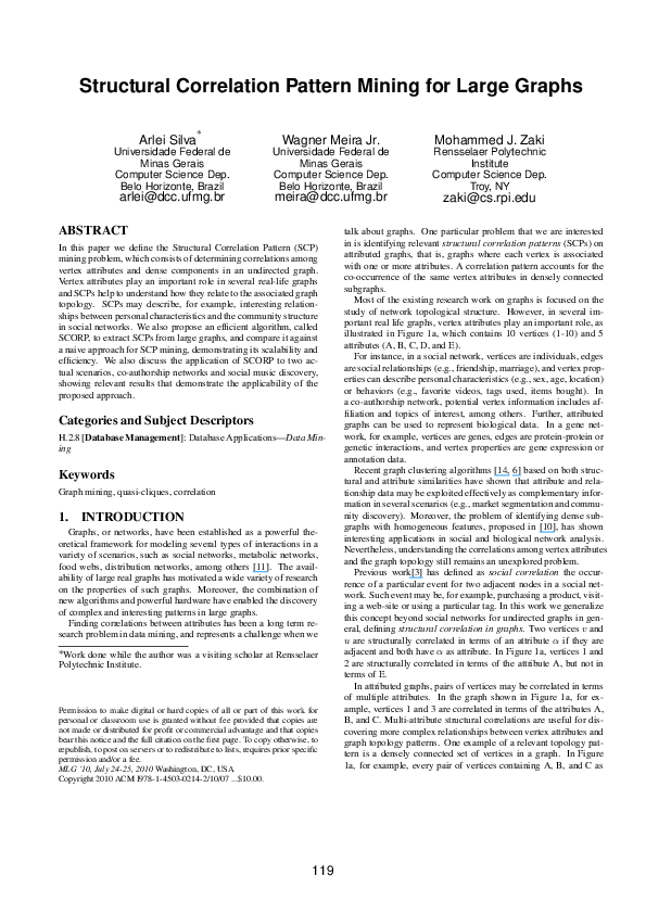 Pdf Structural Correlation Pattern Mining For Large Graphs