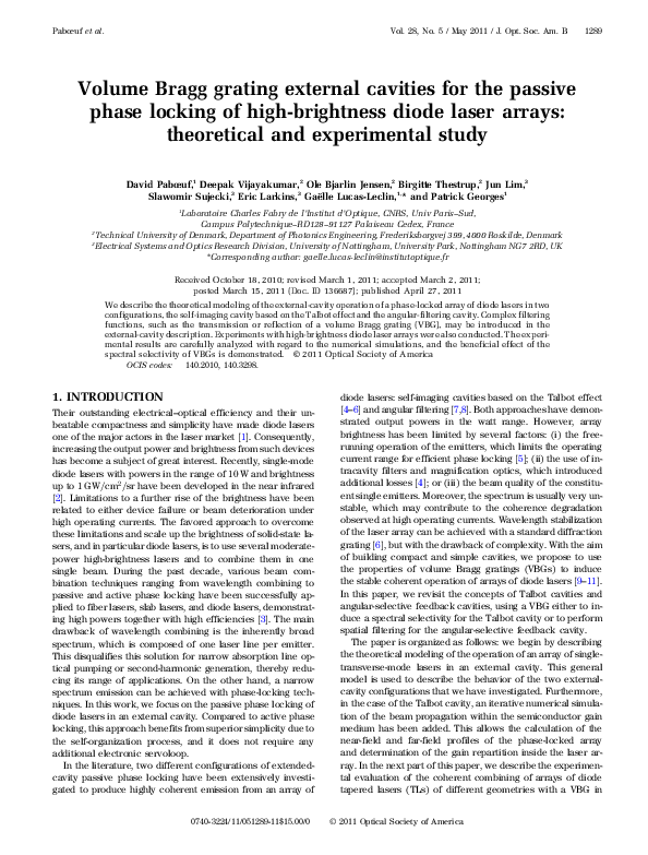 (PDF) Volume Bragg grating external cavities for the passive phase ...