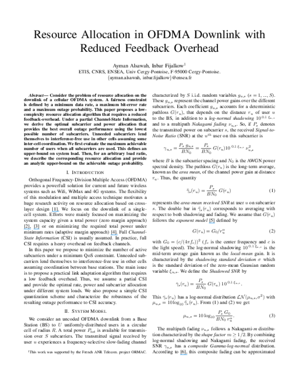 (PDF) Resource allocation in OFDMA downlink with reduced feedback overhead