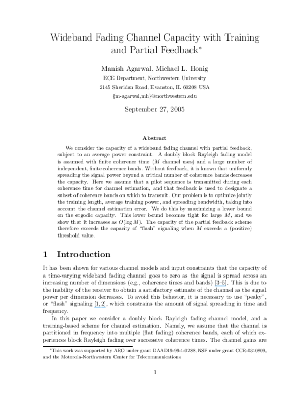 (PDF) Wideband fading channel capacity with training and partial feedback
