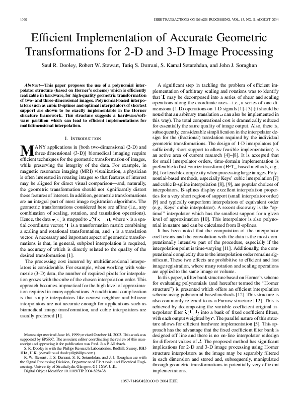 (PDF) Efficient Implementation of Accurate Geometric Transformations ...