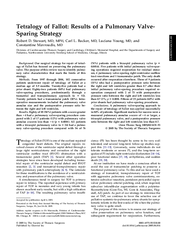 (PDF) Mid-term results of correction of Tetralogy of Fallot with absent pulmonary valve | Anita ...