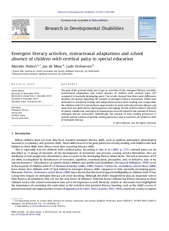 (PDF) Emergent literacy activities, instructional adaptations and ...