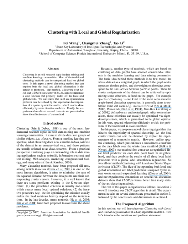 (PDF) Clustering with Local and Global Regularization