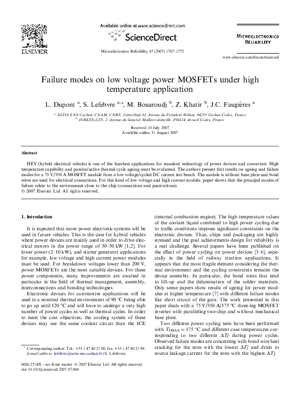 (PDF) Failure modes on low voltage power MOSFETs under high temperature application