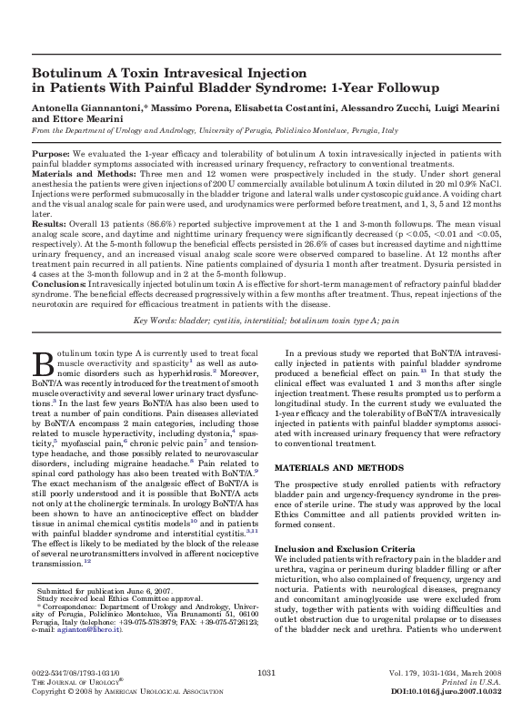 (PDF) Botulinum A Toxin Intravesical Injection in Patients With Painful ...